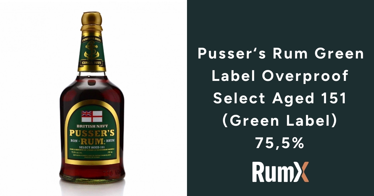 Pusser‘s Rum Green Label Overproof Select Aged 151 (Green Label) 75,5% ...